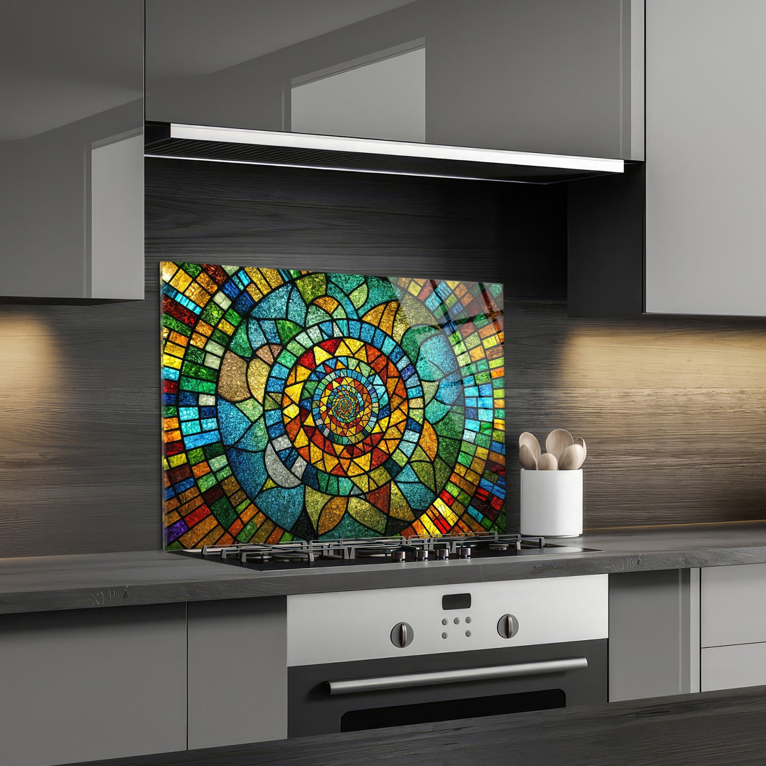 ARTEPERA Kaleidoscopic Spiral Tempered Glass Backsplash Wall Art ...