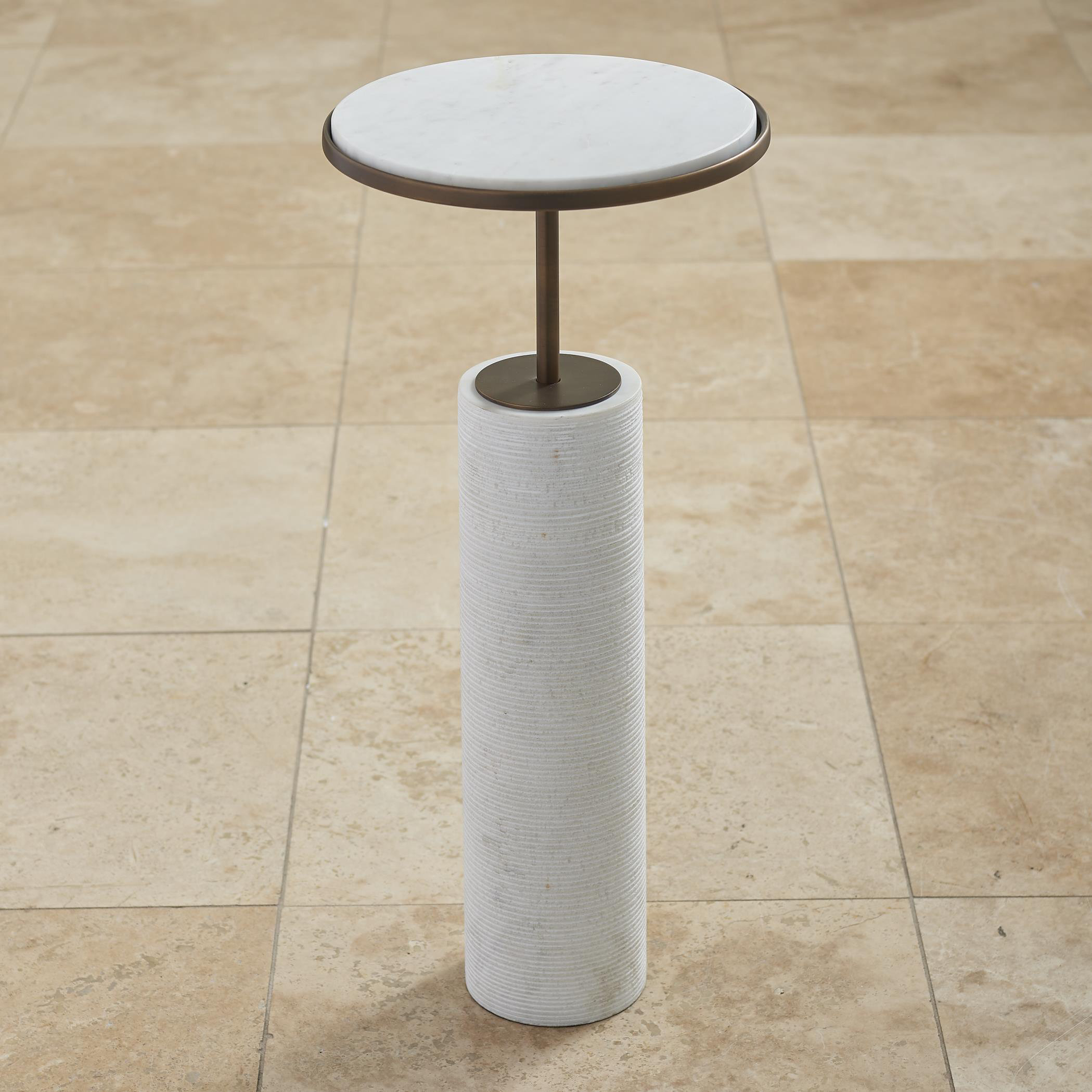 Global Views Tall Cored Marble Table-Bronze | Wayfair
