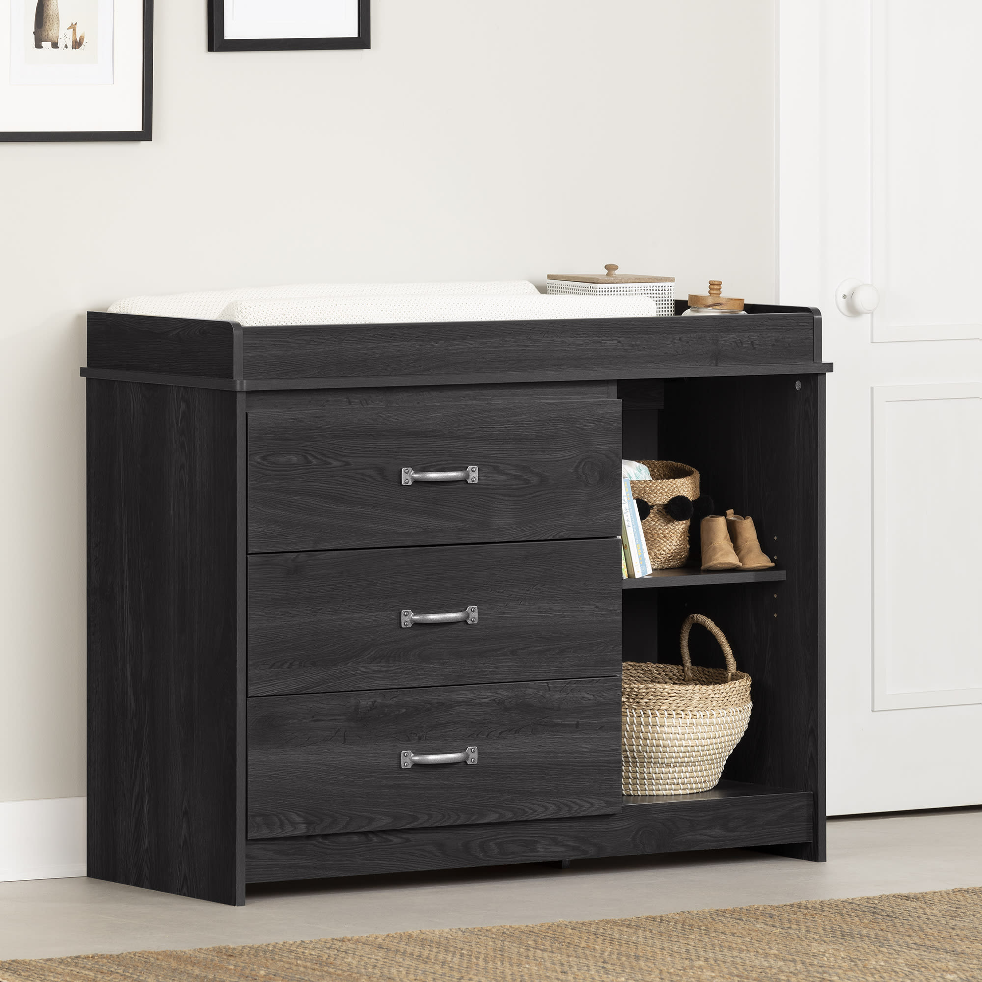 South Shore Tassio Wide Changing Table with Drawers Weathered Oak ...