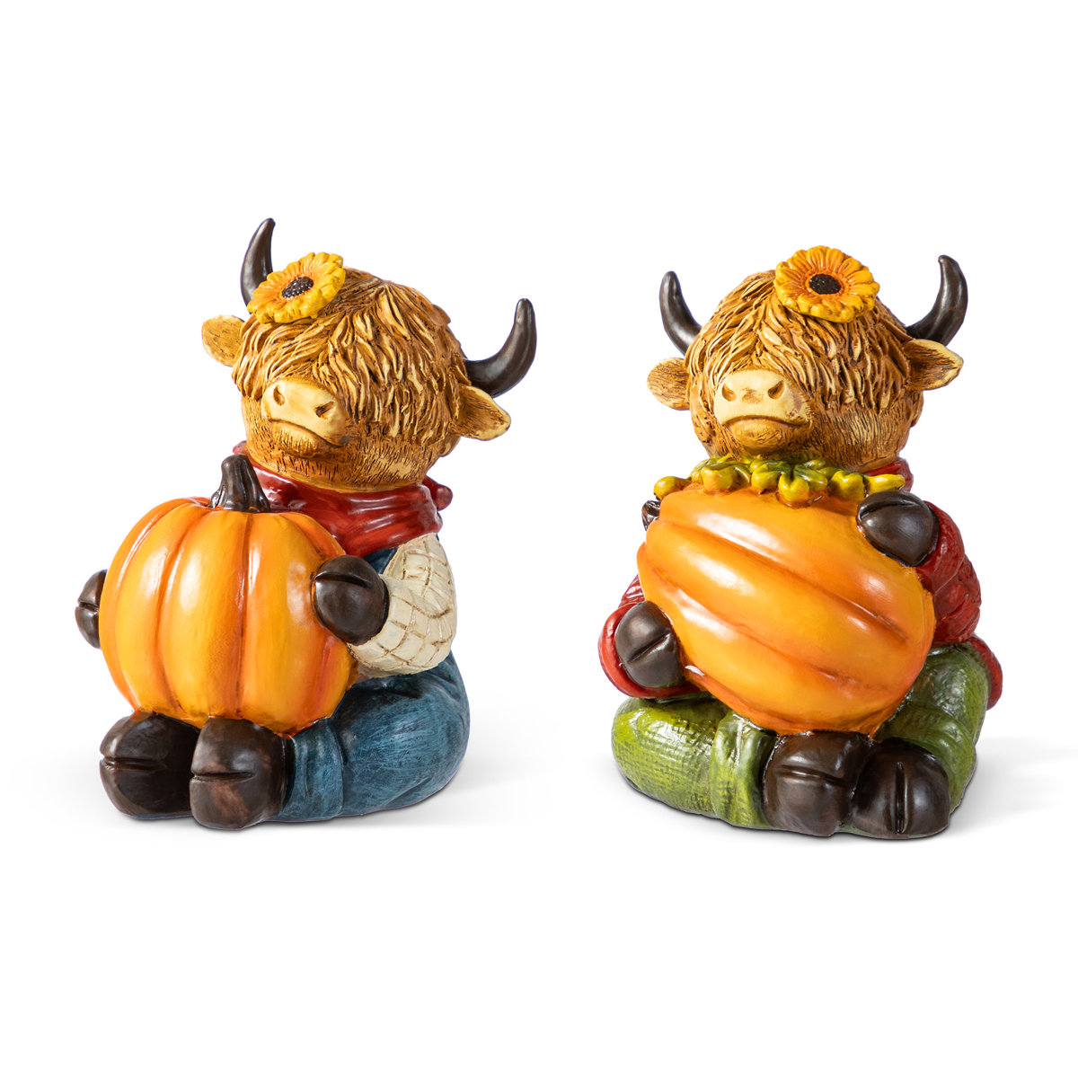 Ophelia & Co. 2-Piece 4.25"H Fall Resin Highland Cow Table Decor | Wayfair