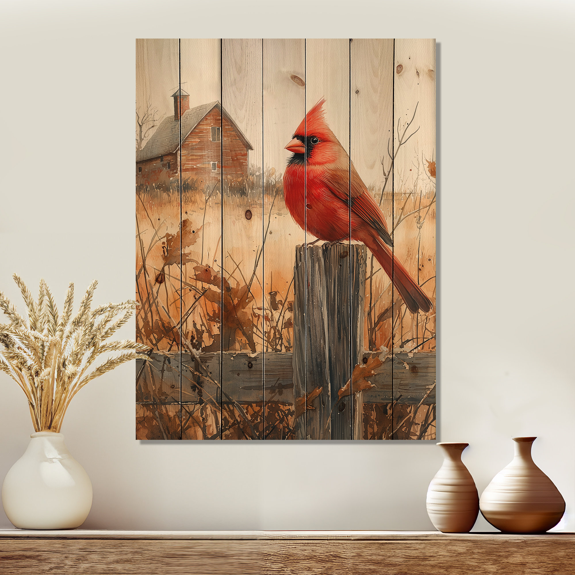 Ophelia & Co. Cardinal Bird By The Farmhouse III - Bird Wood Wall Art ...
