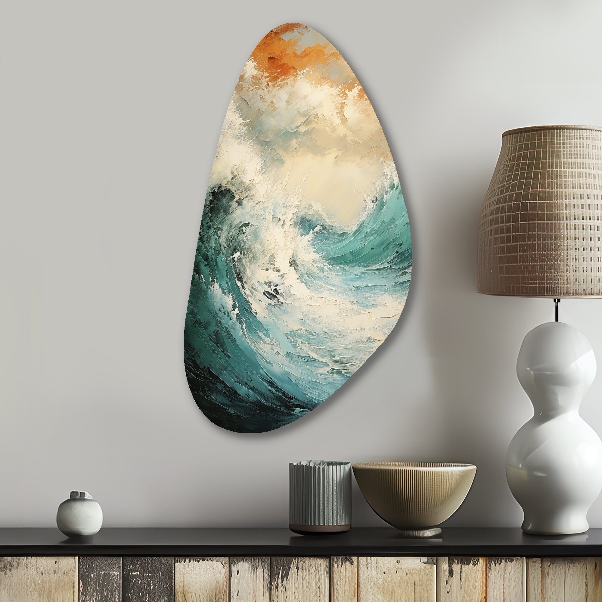 Design Art Modern Coastal Blue And Gold Wave - Coastal Ocean Fall Shape ...