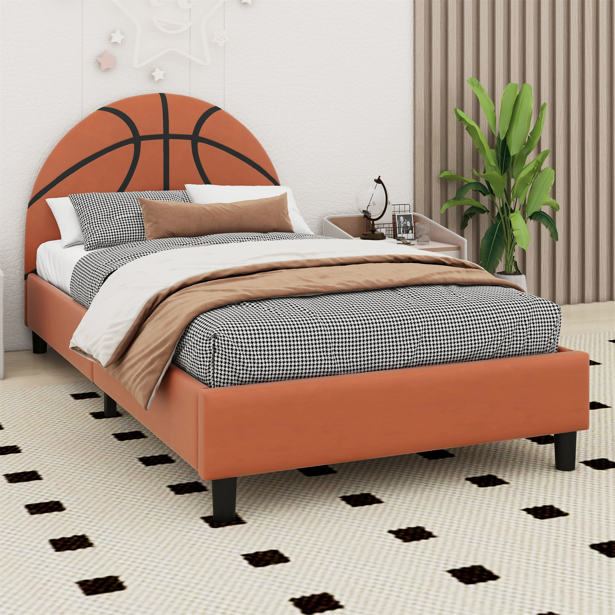 Zoomie Kids Basketball Design Upholstered Platform Bed Sport Style Bed ...