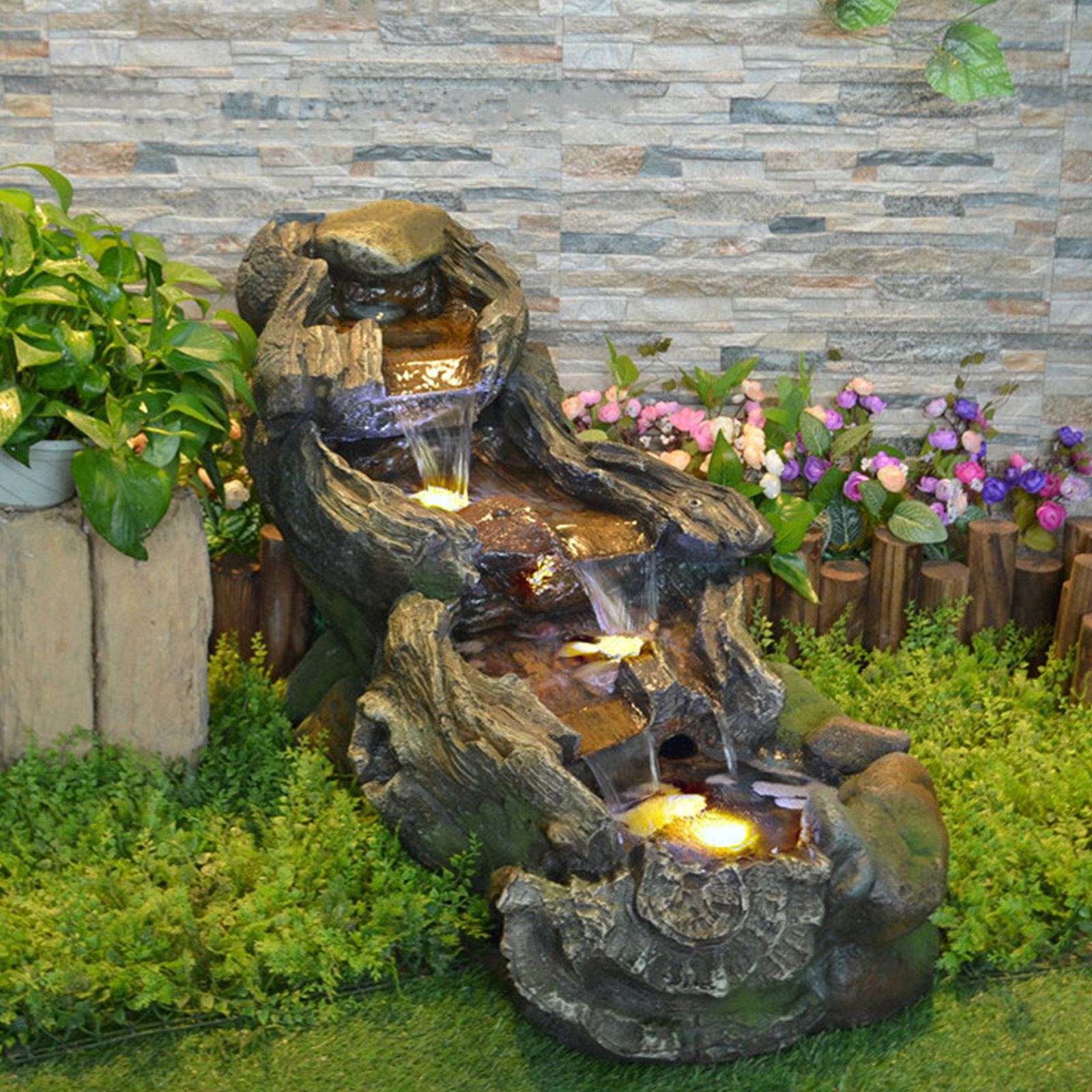 Millwood Pines 4-Tier Cascading Rock Water Fountain Outdoor Waterfall ...