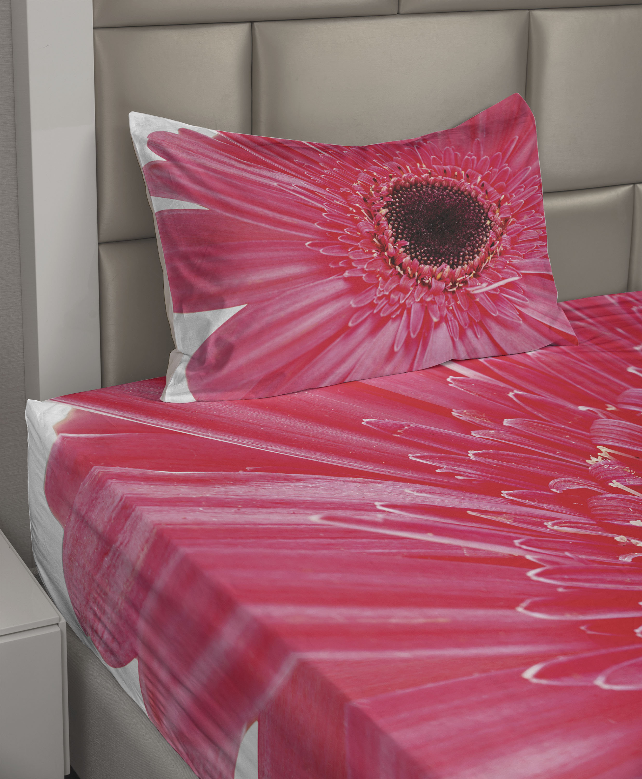 Ambesonne Daisy Sheet Set Closeup of Red Gerbera Print Dark Coral and ...