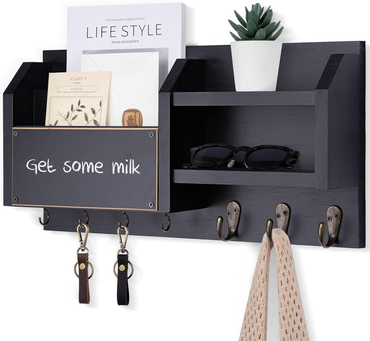 Gracie Oaks Mail And Key Holder–Wall Mount Key Hanger With Shelf | Wayfair