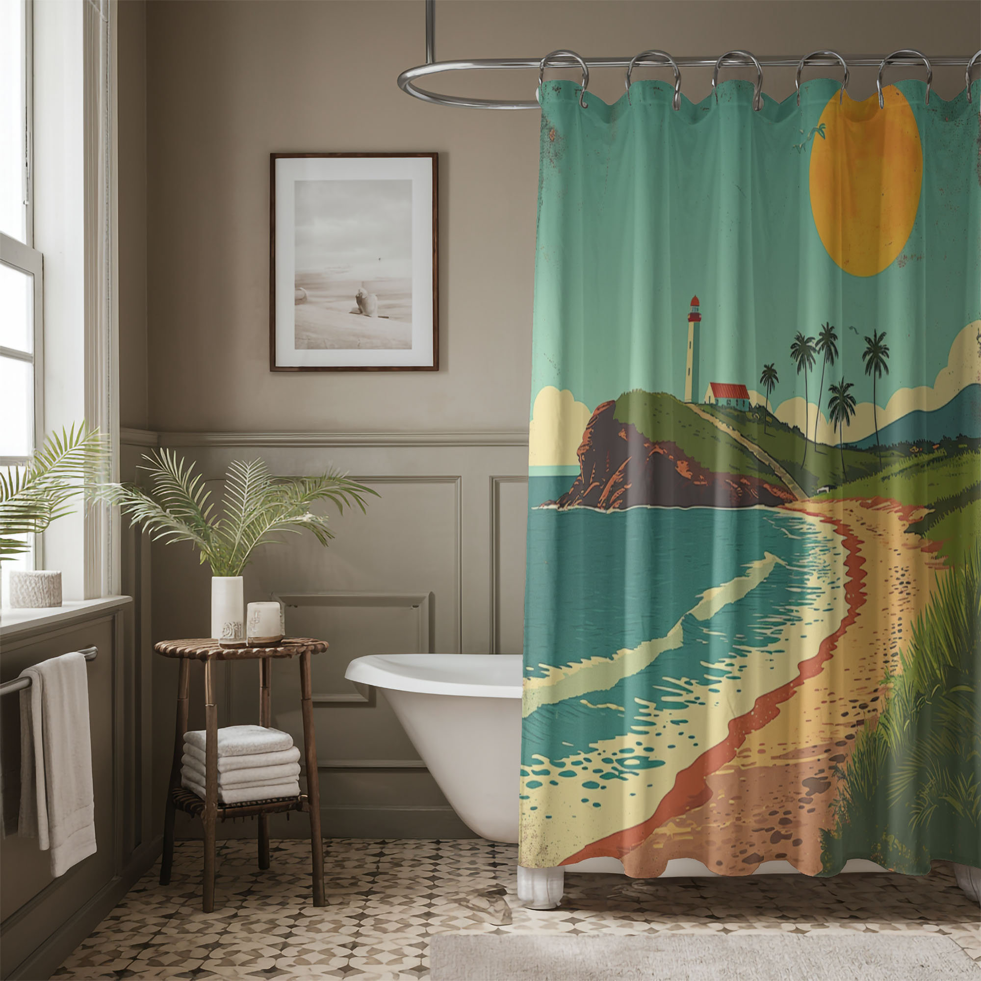 East Urban Home Retro Beach Views - 1 Piece Standard Shower Curtain ...