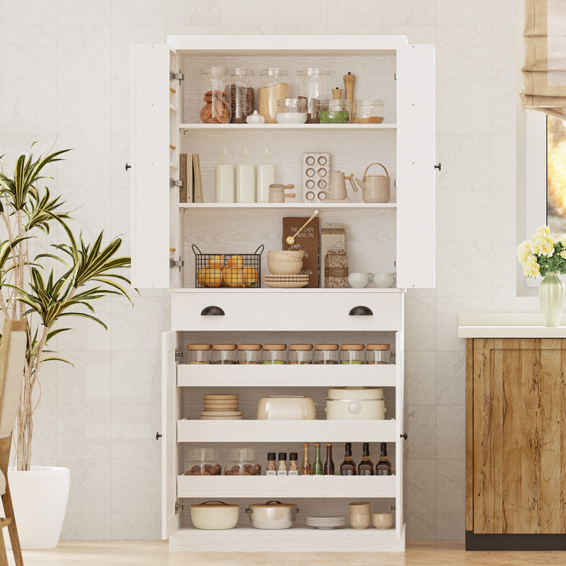 Ebern Designs Kitchen Pantry Cabinet With Sliding Storage Rack And 6 ...