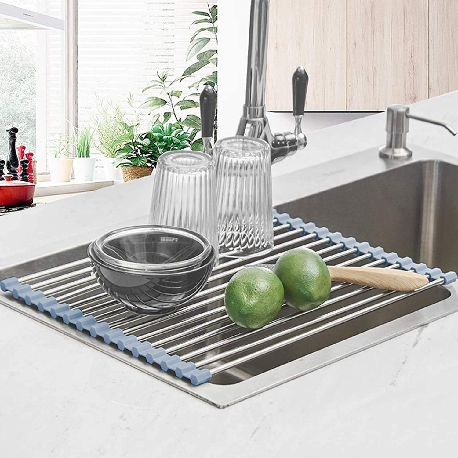 INKEDZ Roll Up Dish Drying Rack, Over The Sink Dish Drying Rack Kitchen ...