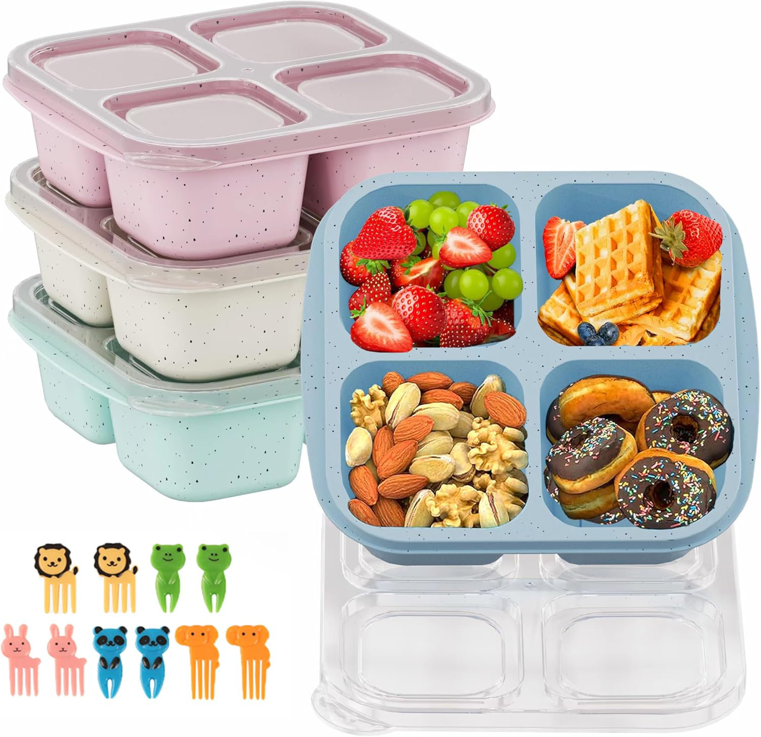 Mint Pantry® Bento Snack Boxes 4 Pack, Reusable Bento Boxes Kids with 4 ...