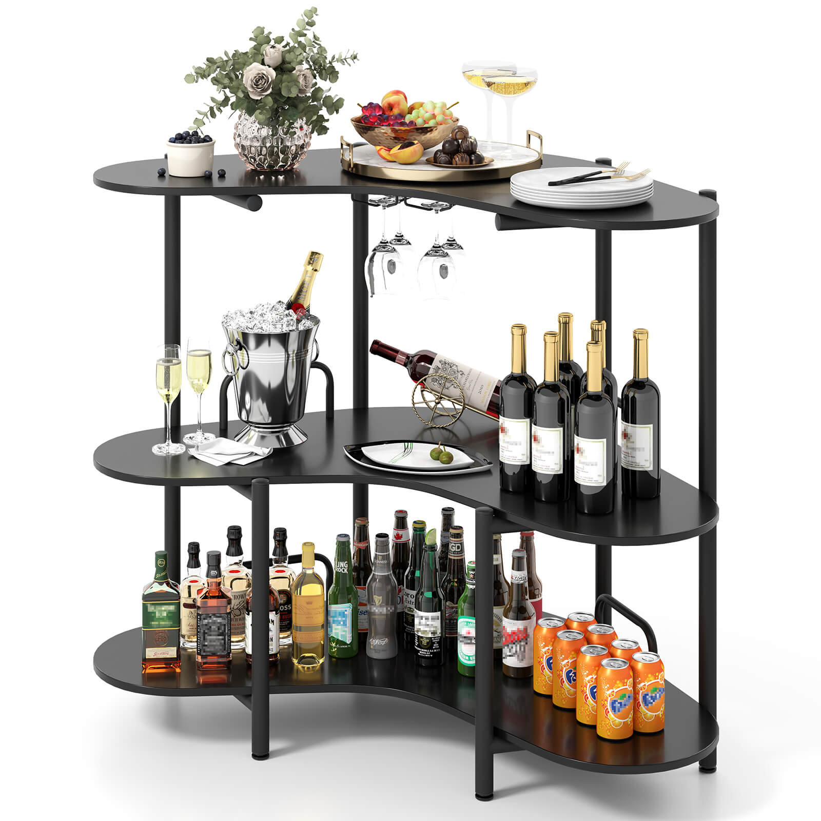 Ebern Designs 3-tier Home Bar Unit With Stemware Racks & Storage ...