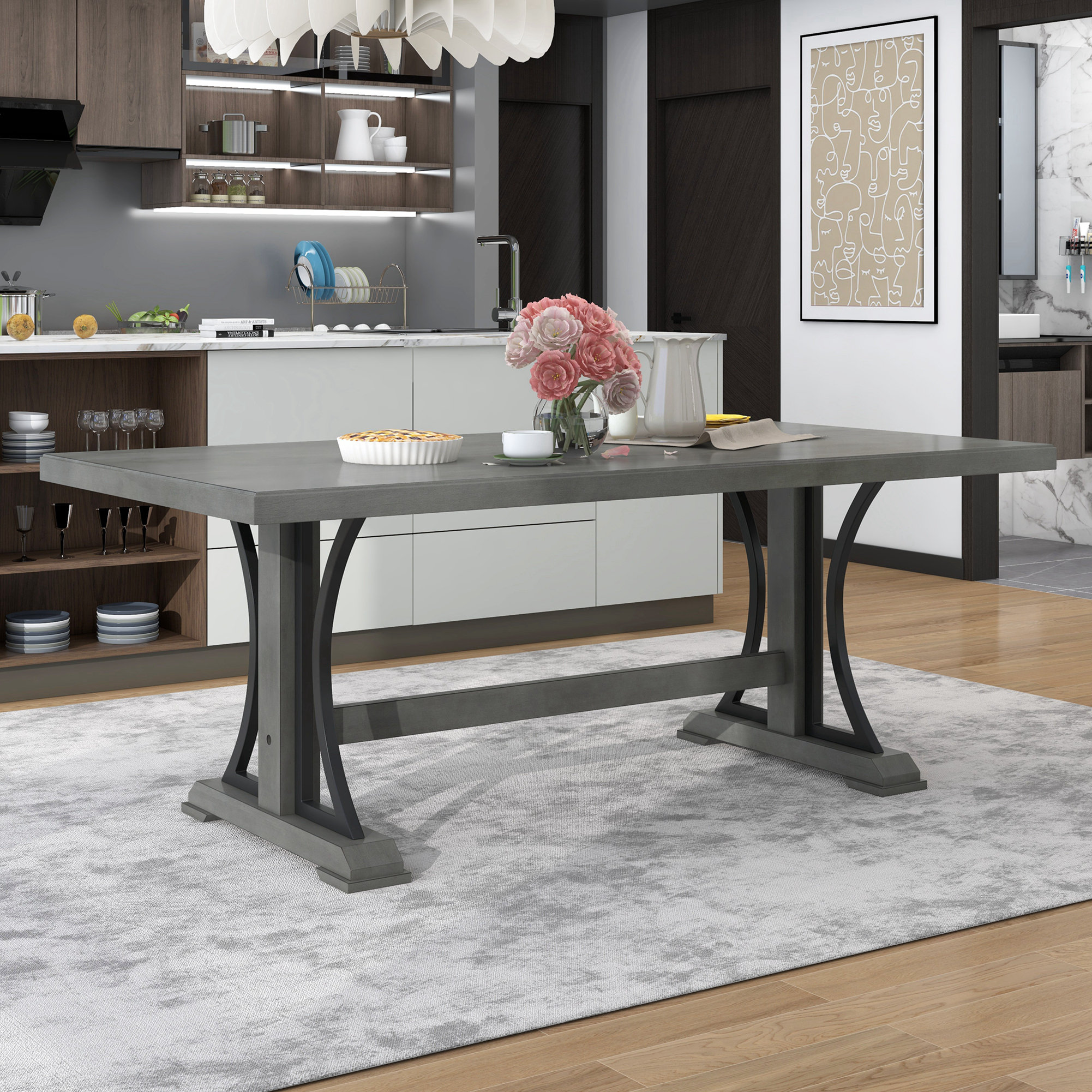 Rosalind Wheeler Amiee-Louise 78'' Trestle Dining Table - Wayfair Canada