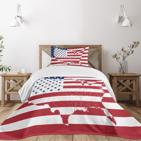 Ambesonne American Flag Bedspread Set Martial World Navy Red | Wayfair