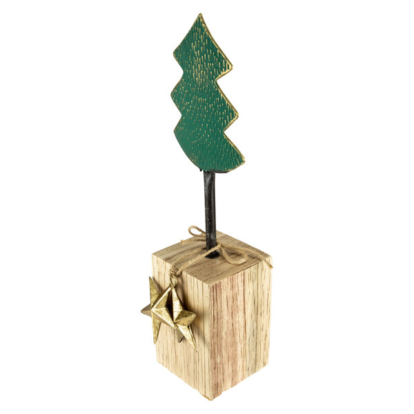 Northlight Seasonal 16.75" Green Metal Tree in Chunky Wood Base ...