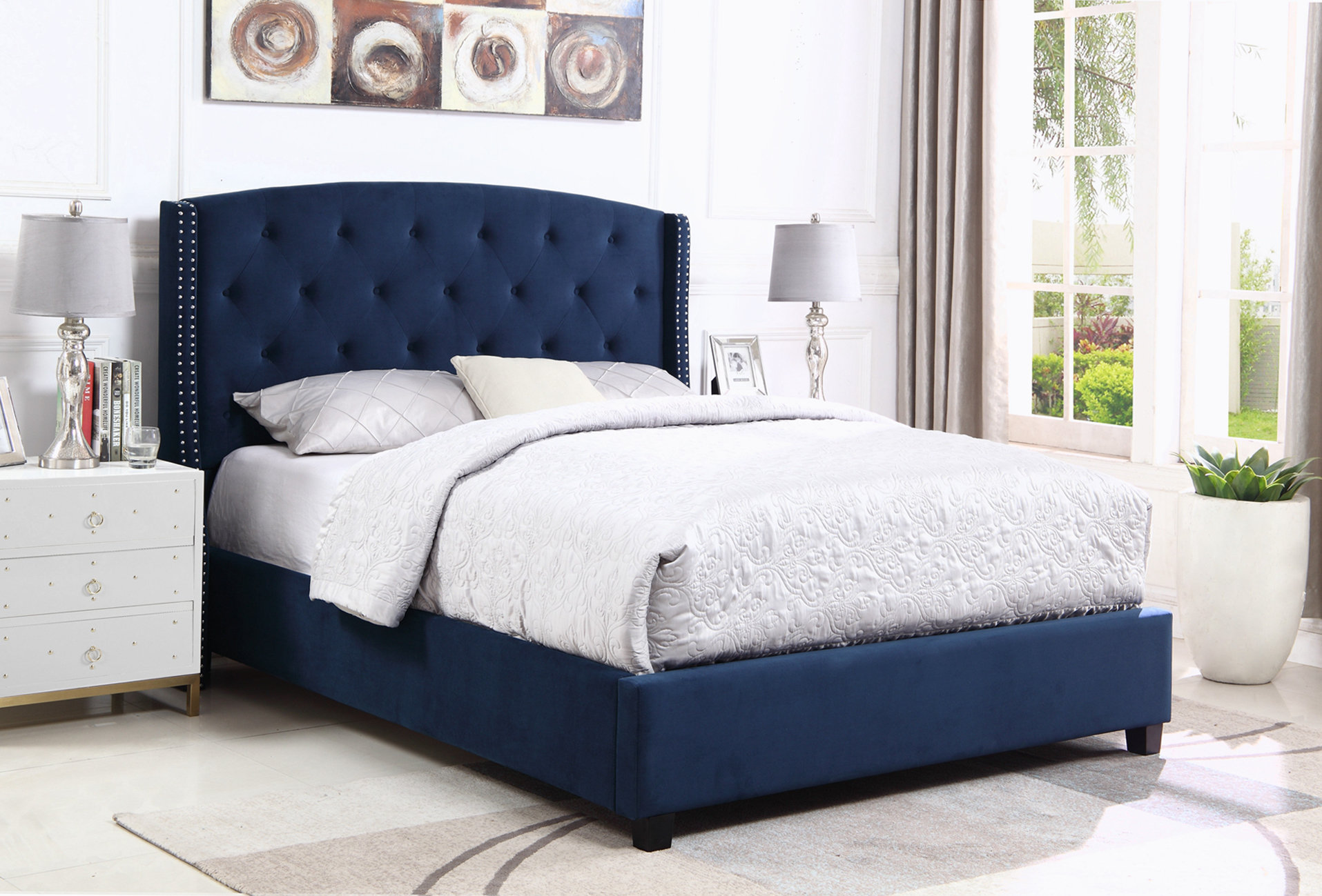 Lark Manor™ Summit Fabric Button Tufted Wingback Upholstered Bed with ...