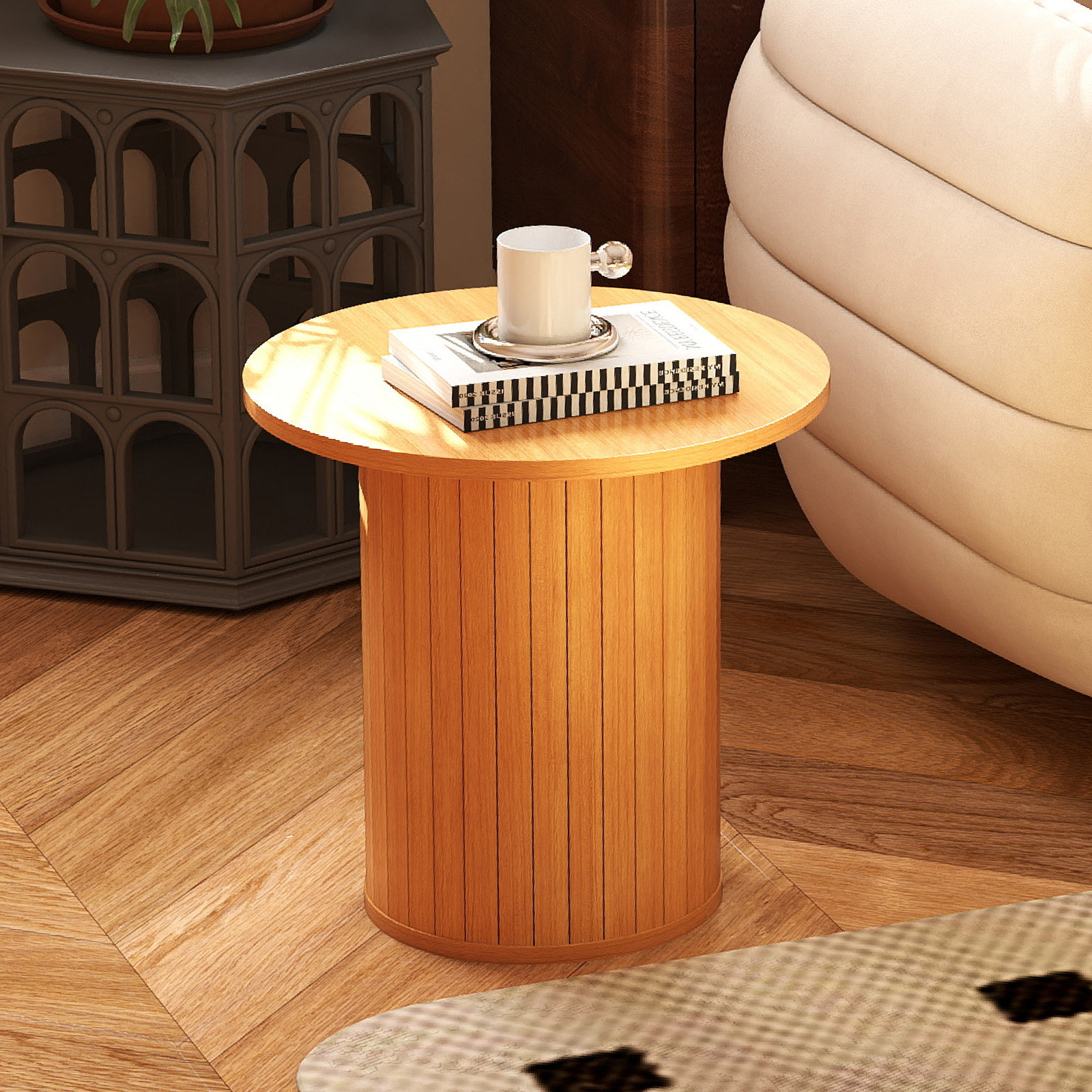 cosvalve Wooden Round Coffee Table, Circle Farmhouse Side Table End ...