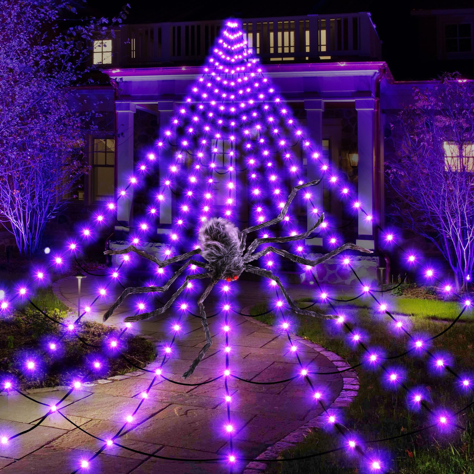 The Holiday Aisle® Solar Spider Web Halloween Decorations Lights ...