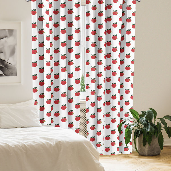 Ambesonne Fruits 4-Panel Curtains, Comic Apples Worms Olive Green Dark ...