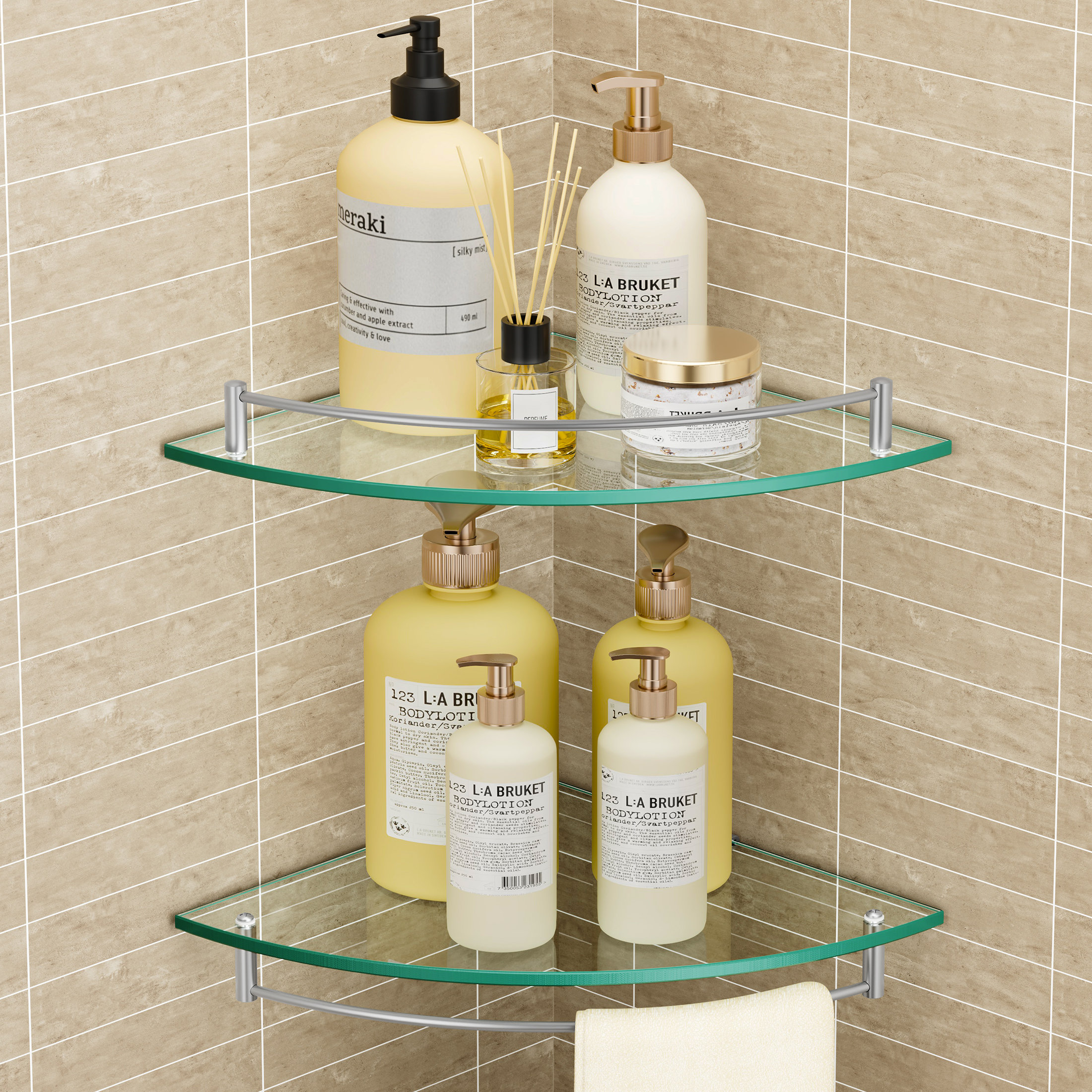 Rebrilliant 2 Pack Floating Glass Corner Shelf For Bathroom Tempered ...