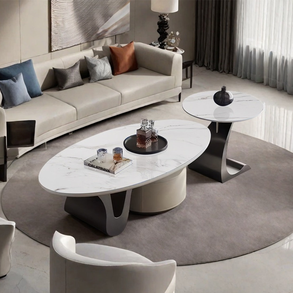 AWORET Light luxury oval-shaped rock plate coffee table | Wayfair