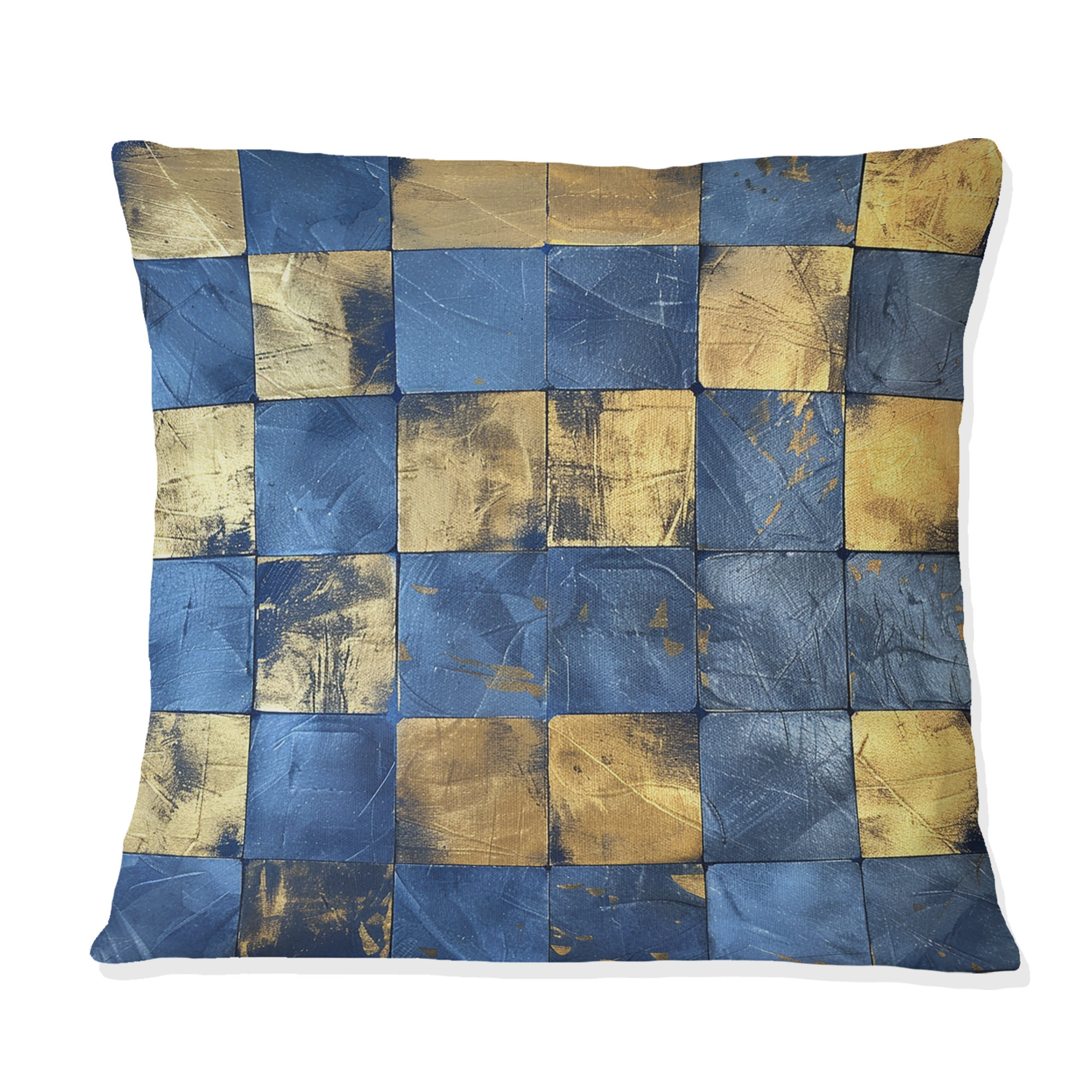 Design Art Gold Blue Cubbic Tiles - Tiles Pillow | Wayfair