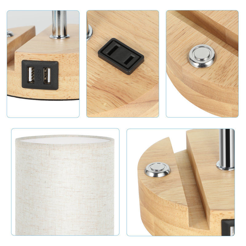 Ebern Designs Set Of 2 Table Lamp With USB Port And Outlet Touch Lamp ...