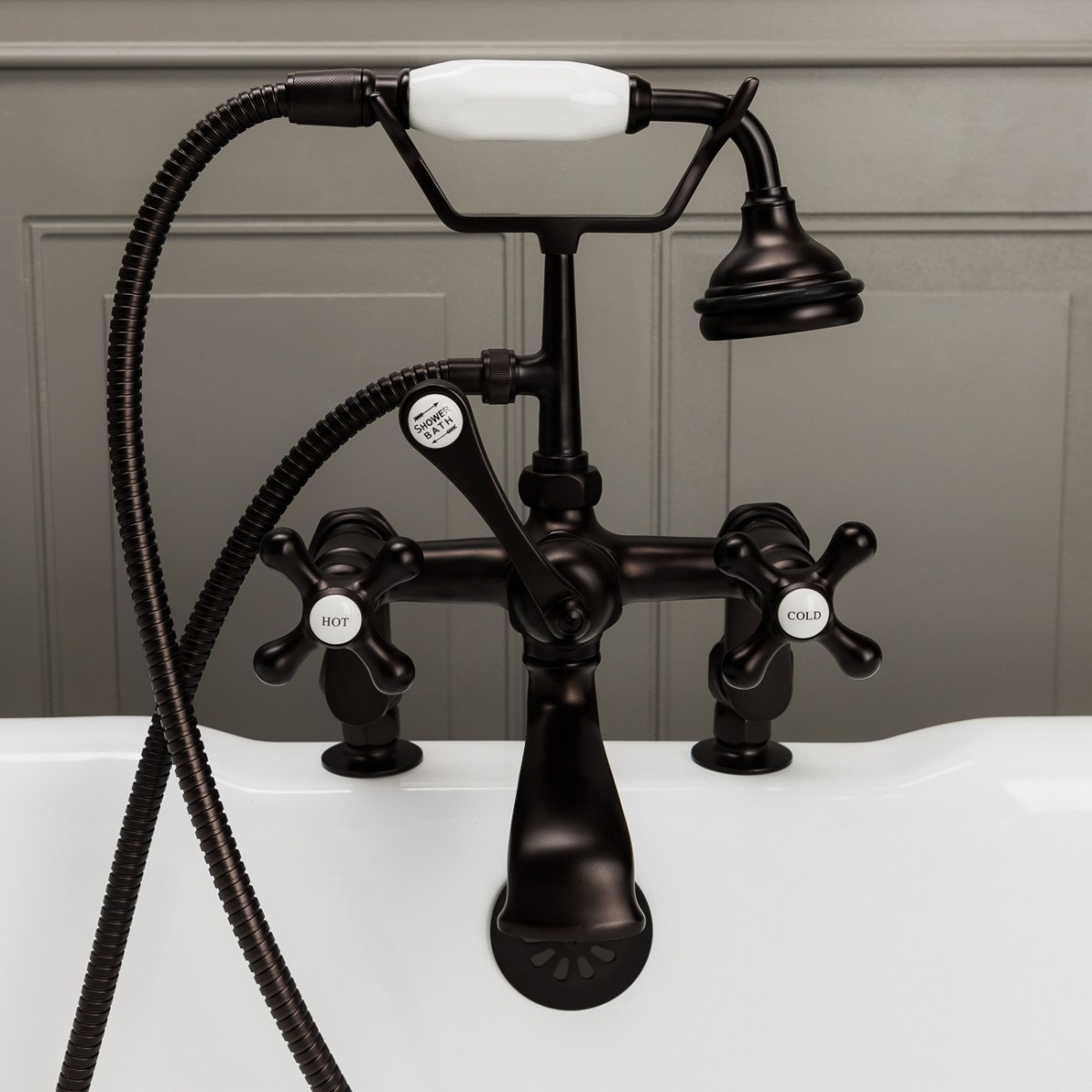 Chevington Triple Handle Deck Mounted Clawfoot Tub Faucet with Diverter ...