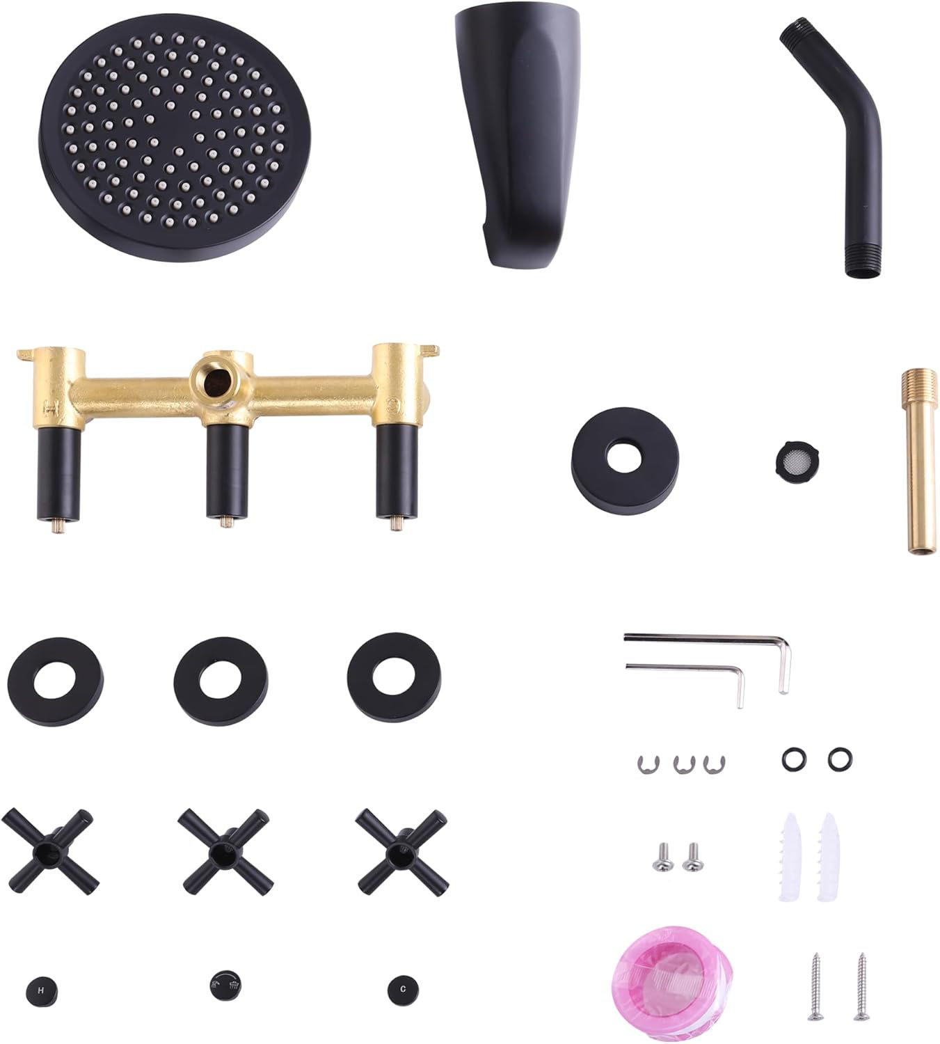 SOLVUR 3 Handle Tub Shower Faucet Matte Black Three Handles Shower ...