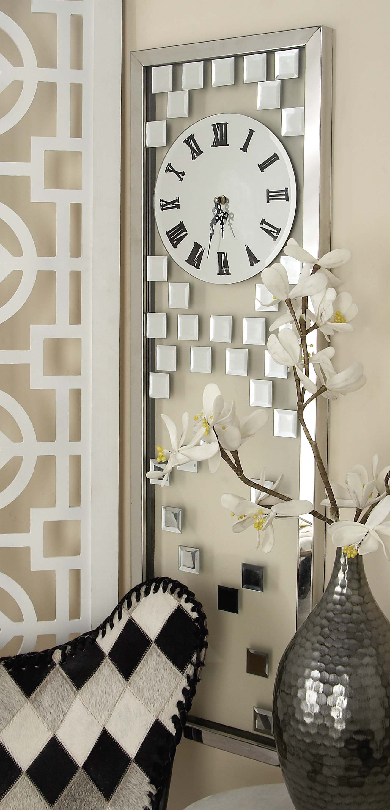 Everly Quinn Bruton Glass Beveled Mirrored Silver Decorative Wall Clock ...