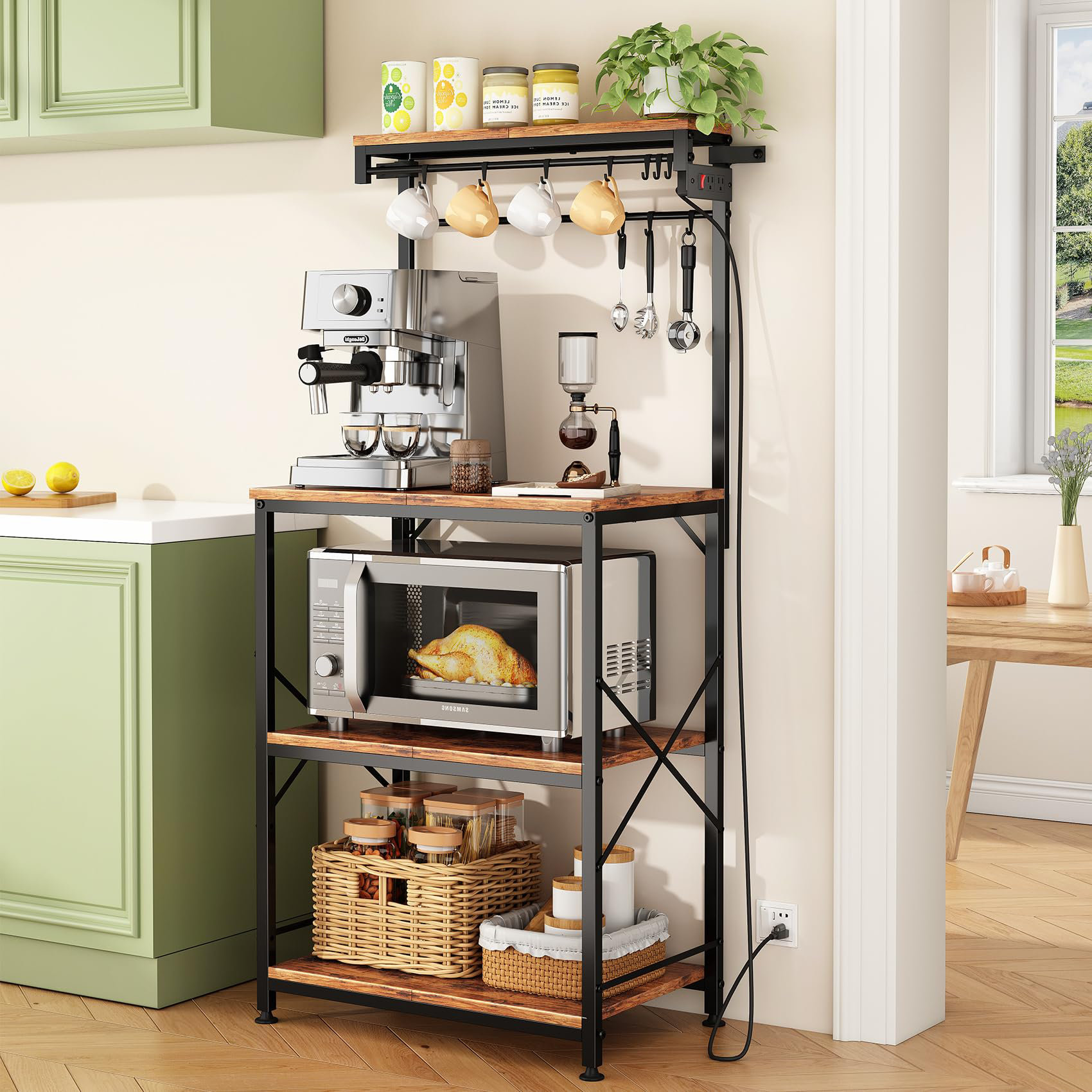 17 Stories Kitchen Bakers Rack With Power Outlet(Brown) | Wayfair