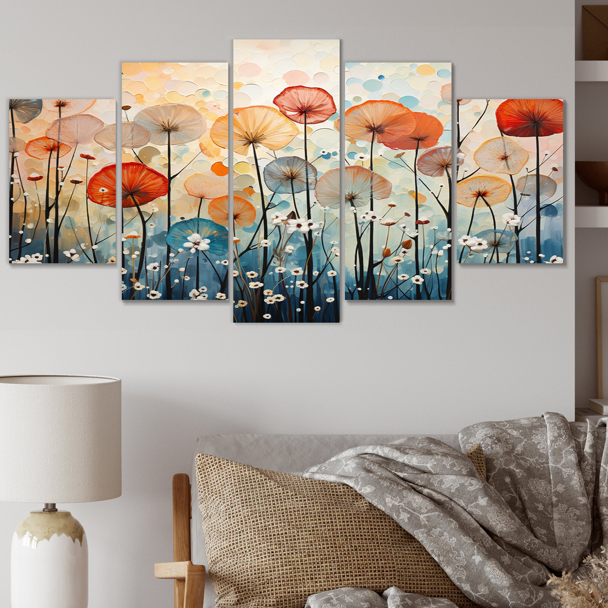 Lark Manor™ Coral Dandelion Floral Symphony II - Floral Metal Wall Art ...
