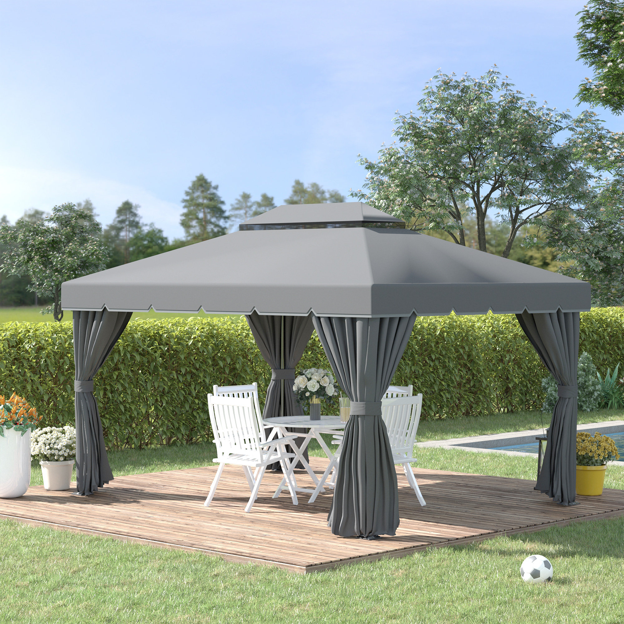 Outsunny Abri de jardin extérieur pour terrasse 13 x 10 Outsunny avec toit en polyester à 2 ...