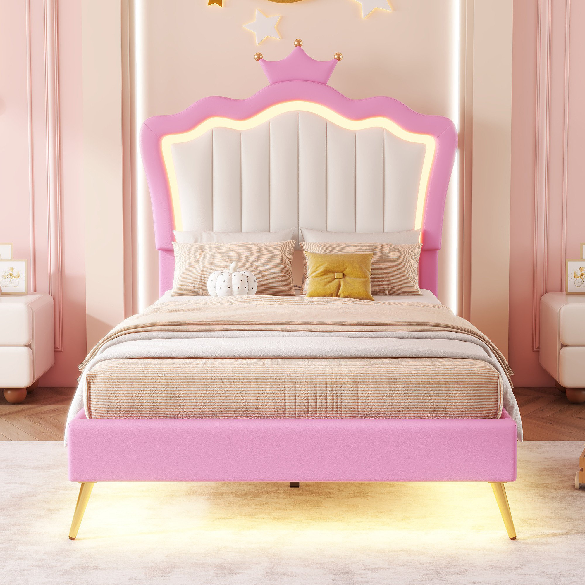 Gemma Violet Modern Upholstered Princess Bed with Crown Headboard | Wayfair