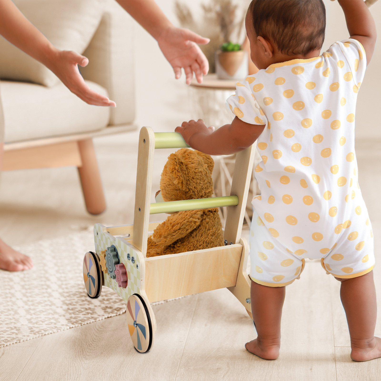 LOL-FUN Wooden Baby Walker with Wheels, Baby Push Walker for Baby Girl ...