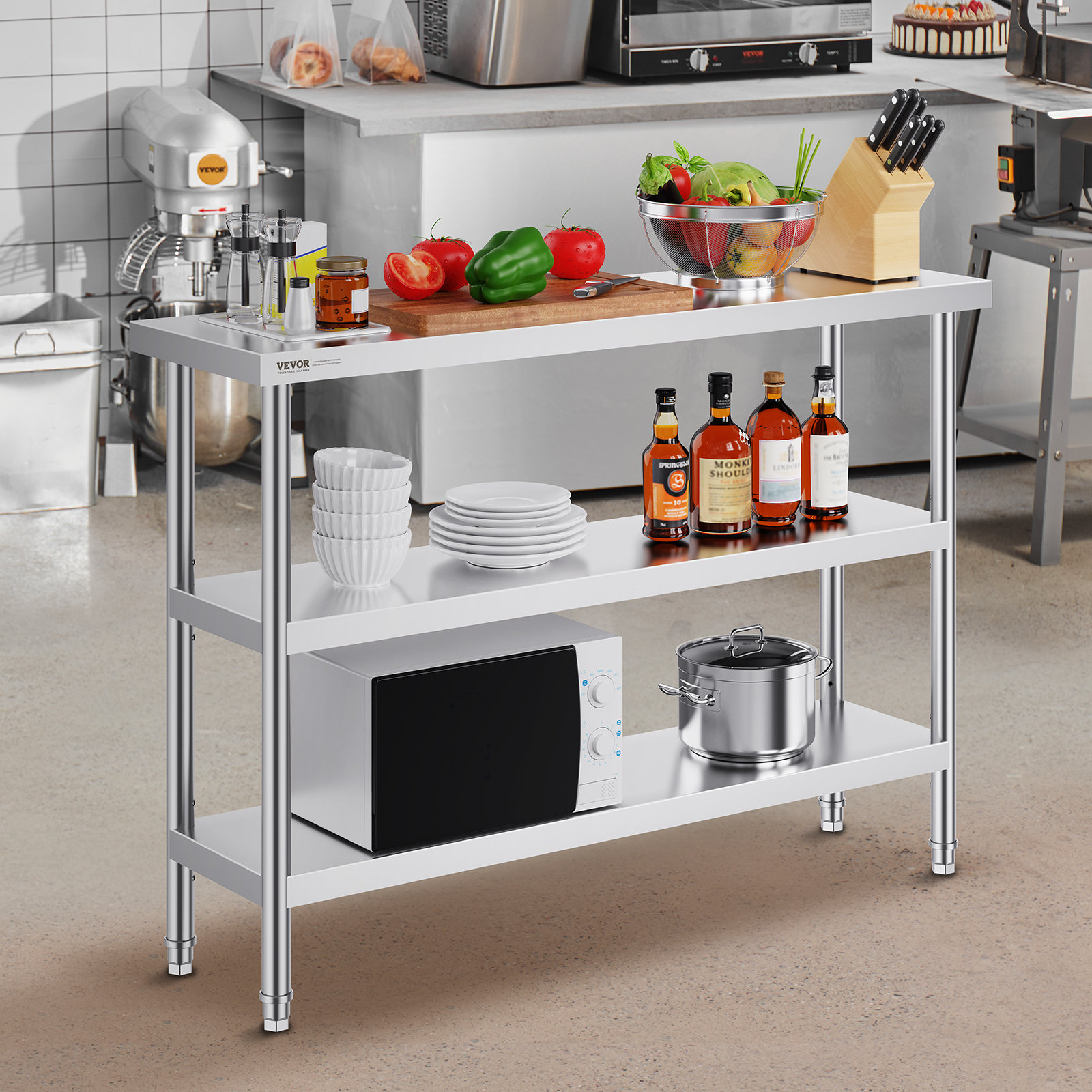 VEVOR Stainless Steel Food Prep Table, Commercial Kitchen Worktable ...