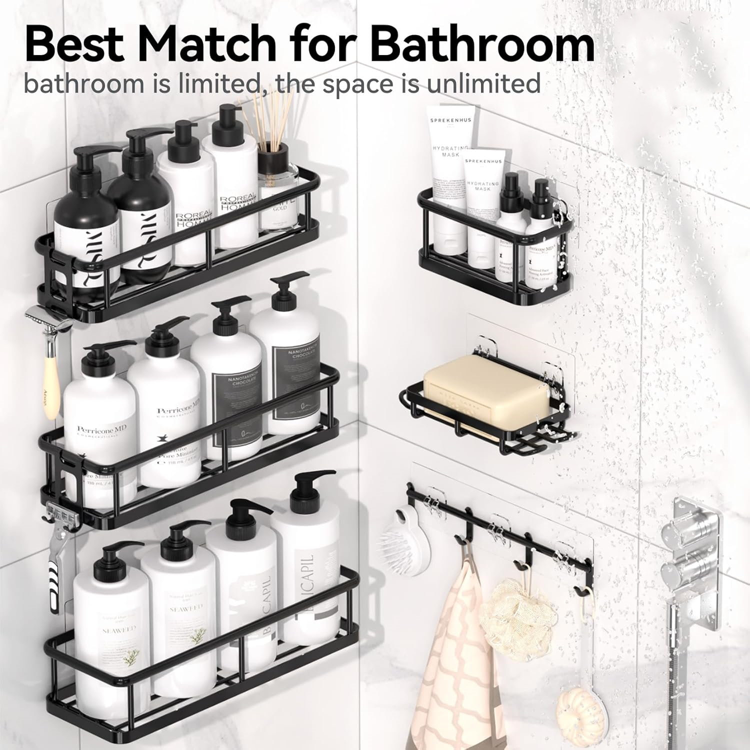 Rebrilliant Shower Caddy 6-Piece Organizer Set - Rustproof Bathroom ...