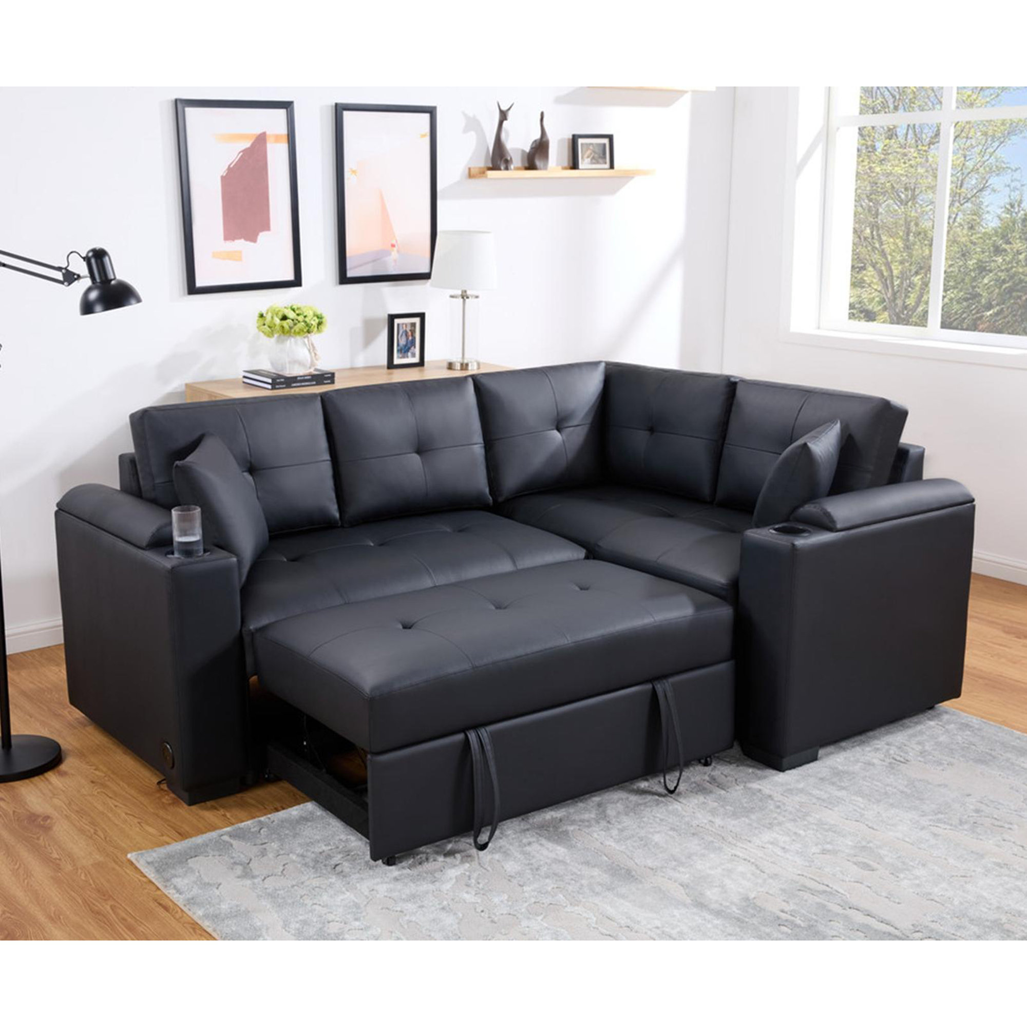 Latitude Run® PVC Fabric Sleeper Sectional with USB Charger | Wayfair