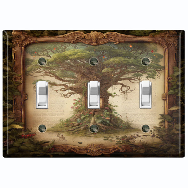 WorldAcc Green Tree Of Life Frame Nature Themed 3 - Gang Toggle Light ...