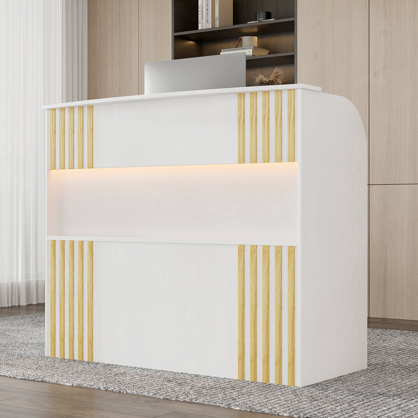 Mercer41 Curved Reception Desk With Filing Cabinet With Power Outlet ...