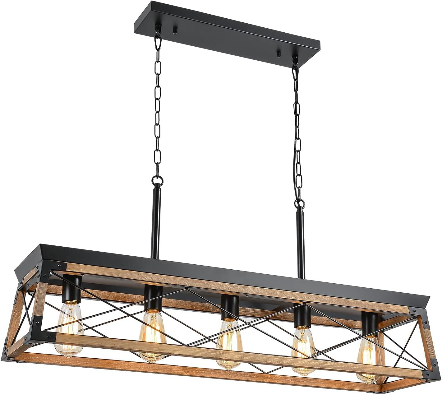 Gracie Oaks Rustic Wood And Metal Chandelier, 5-Light Industrial ...