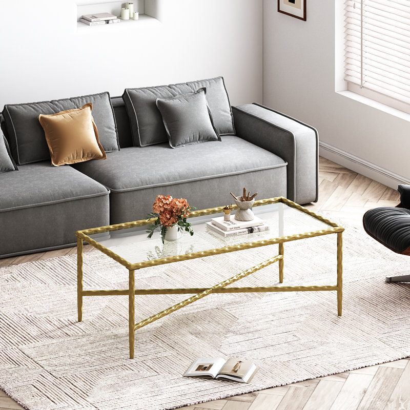 Mercer41 Kyea Glass Top Coffee Table with Metal Frame Legs - Wayfair Canada