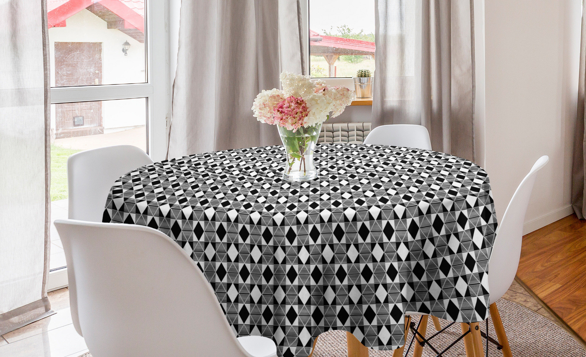 East Urban Home Ambesonne Abstract Round Tablecloth, Geometric Textured ...