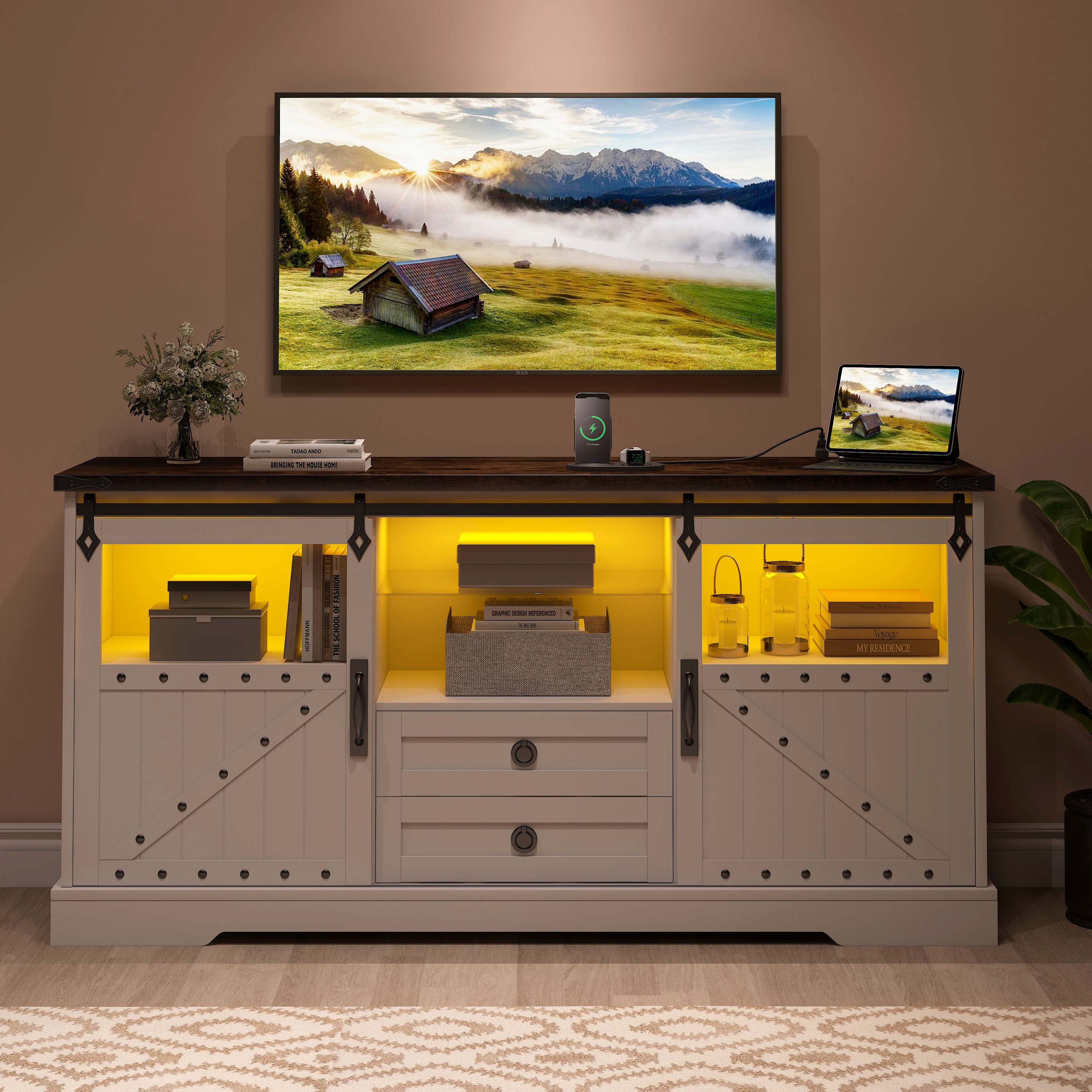 Wrought Studio™ Kitiara 59'' W Farmhouse TV Stand Fits for 65" TVs with ...