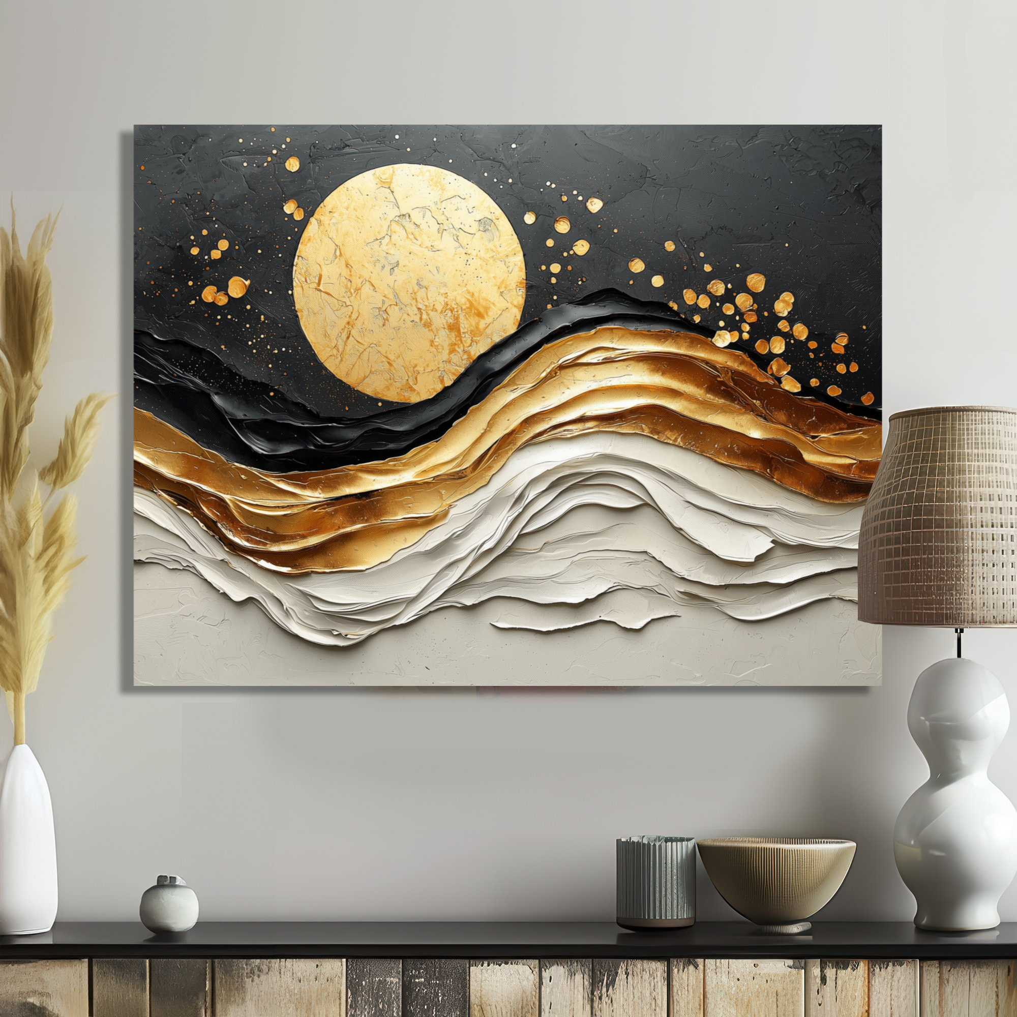 Mercer41 Goldern Transitional Waves Of Dark Liquid Ink III - Abstract ...