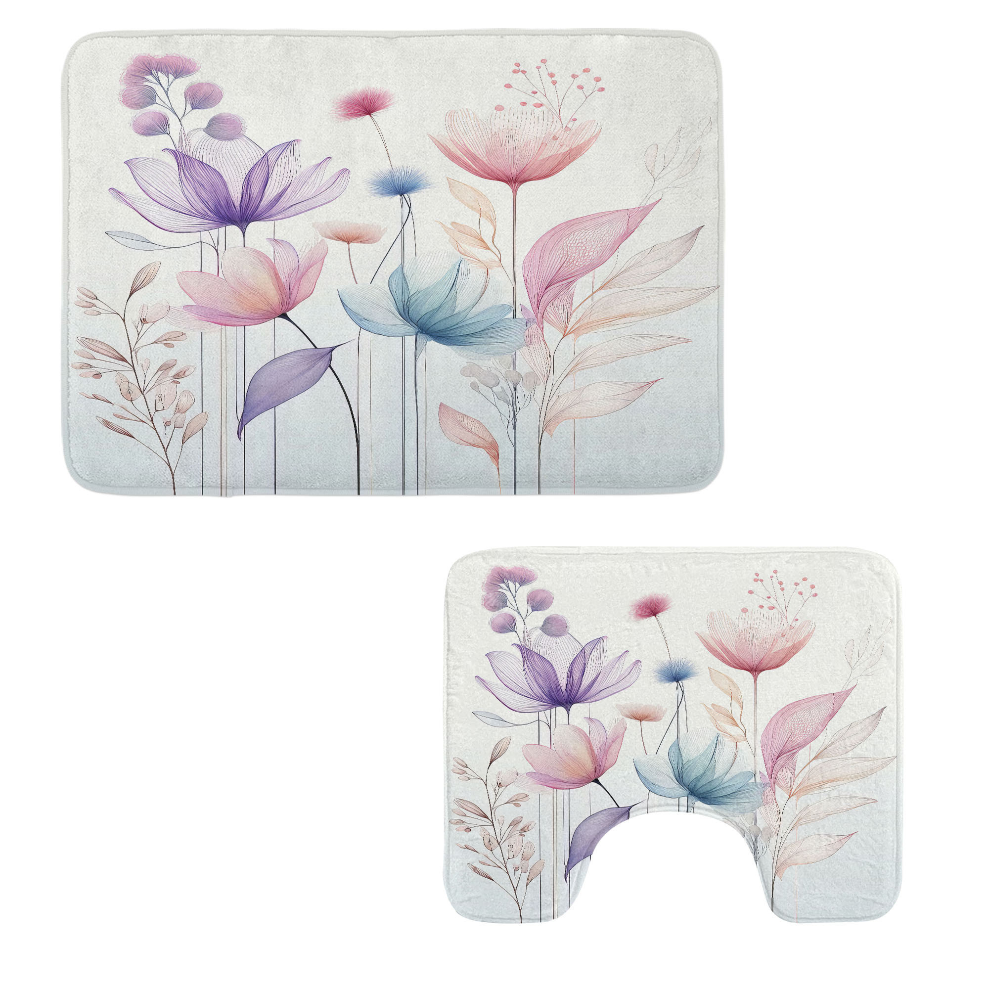 East Urban Home Floral Bathroom Rug Set 2 Pieces Rectangle & Contour ...