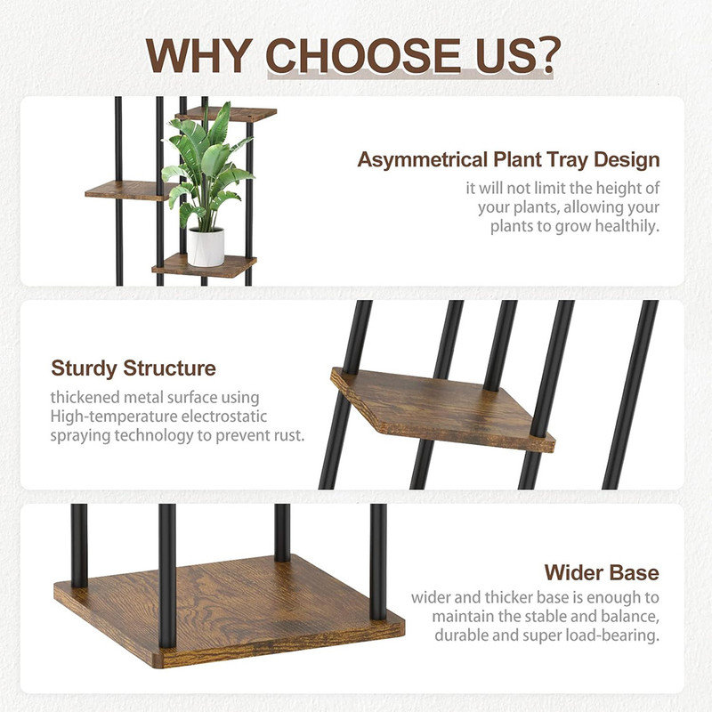 17 Stories 6 Tier Plant Stand Indoor, Tall Metal Wood Plant Shelf ...