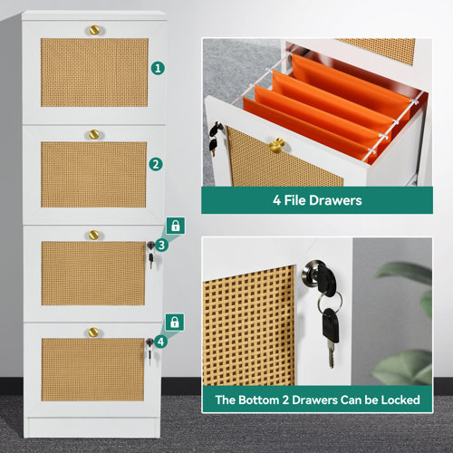 Wade Logan® Bonnes 15.75'' W Rattan 4-Filing Drawers Cabinet with 2 ...