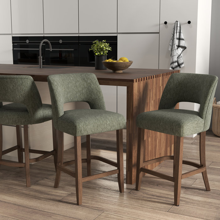 Lark Manor Bisto Upholstered Counter Height Bar Stool with Solid Wood ...