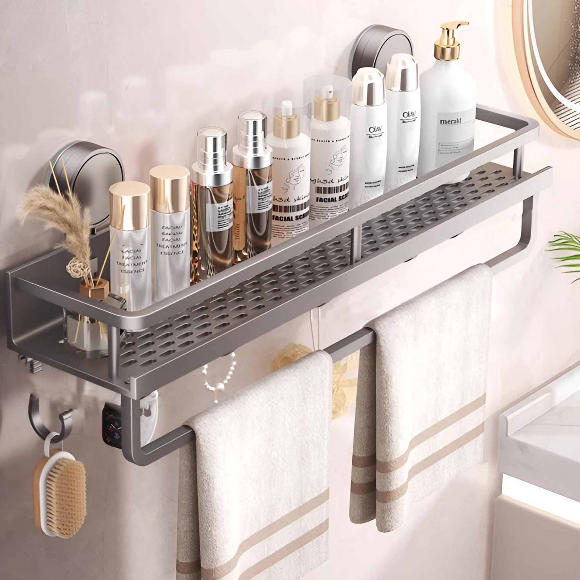 Rebrilliant Non Perforated Strong Suction Cup Bathroom Storage Rack ...
