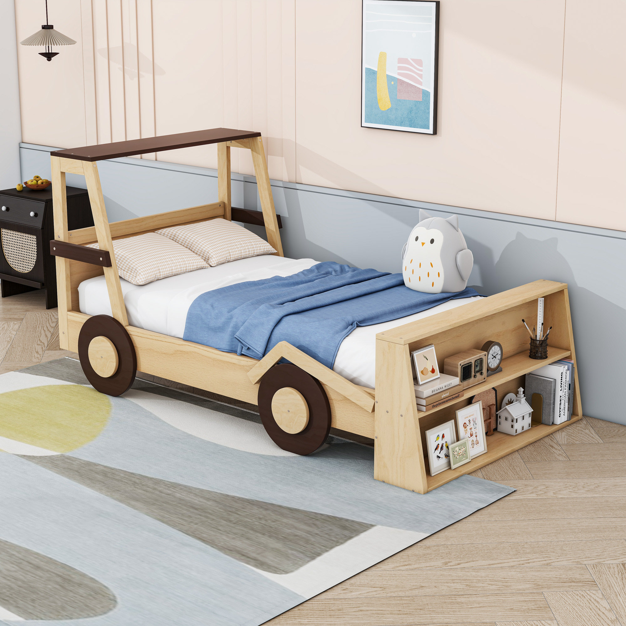 Harriet Bee Twin Platform Bed with Storage Shelves, Car-Shaped Design ...